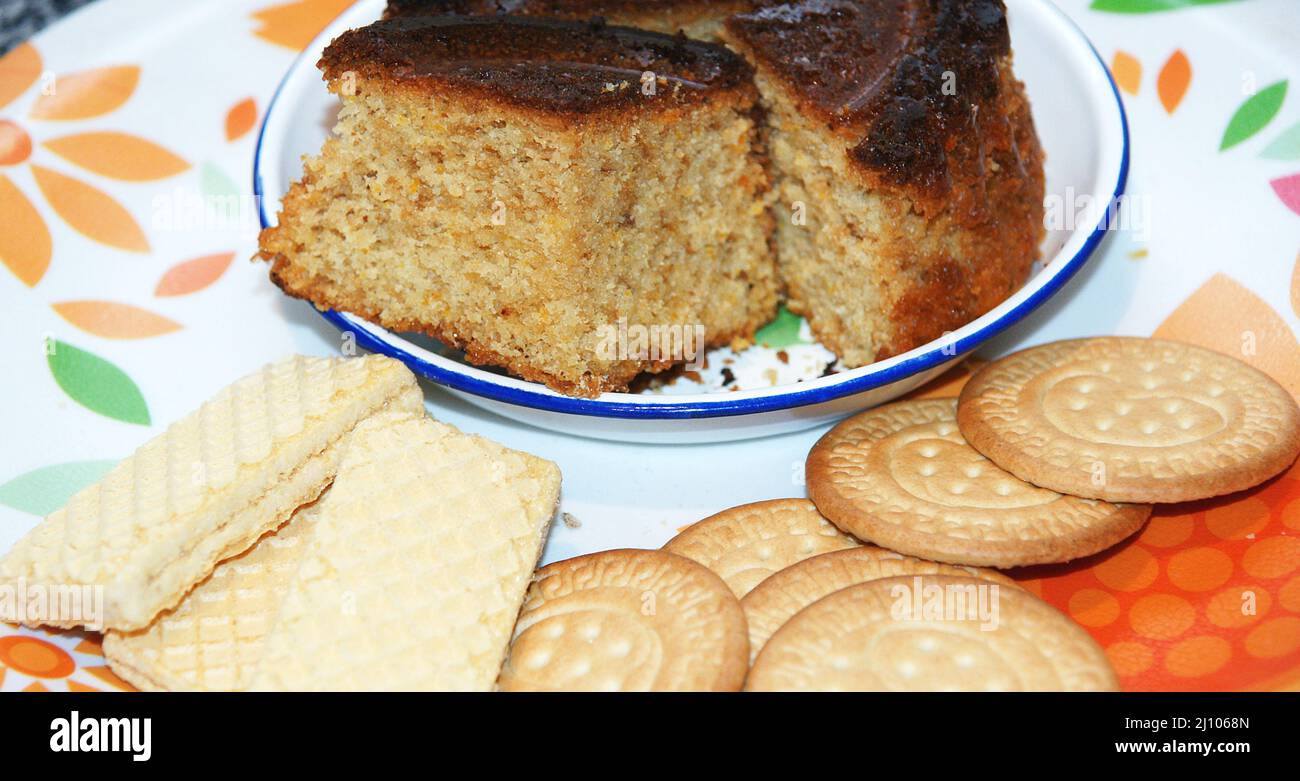 Homemade cake with cookies for snack Stock Photo - Alamy