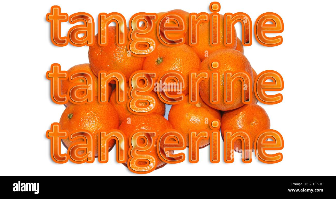 Tangerine on a white background and with a label in a European language ...
