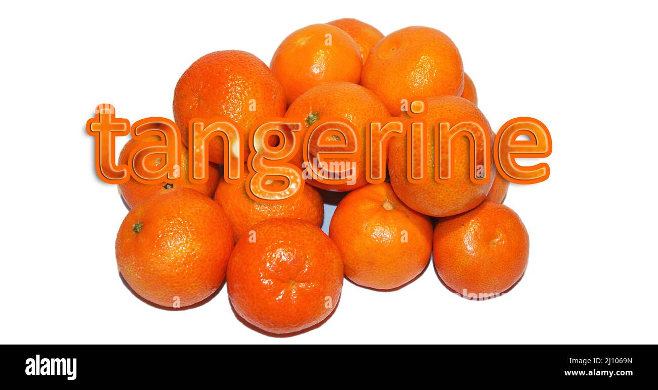 Tangerine on a white background and with a label in a European language ...