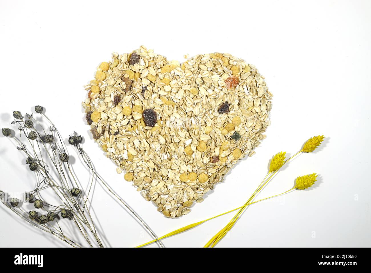 Oatmeal heart isolated on a white background, with place for an ...
