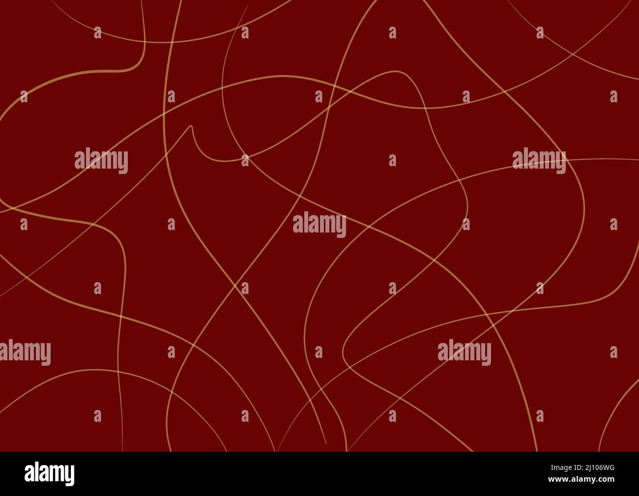 Abstract art background dark red color with wavy golden thin lines ...