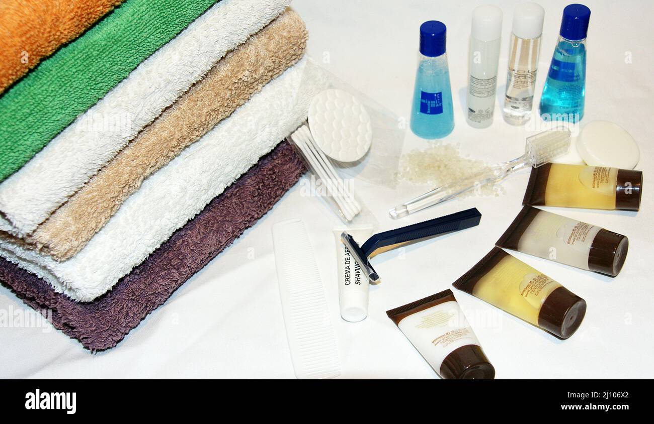 Products for personal hygiene in a bathroom Stock Photo - Alamy