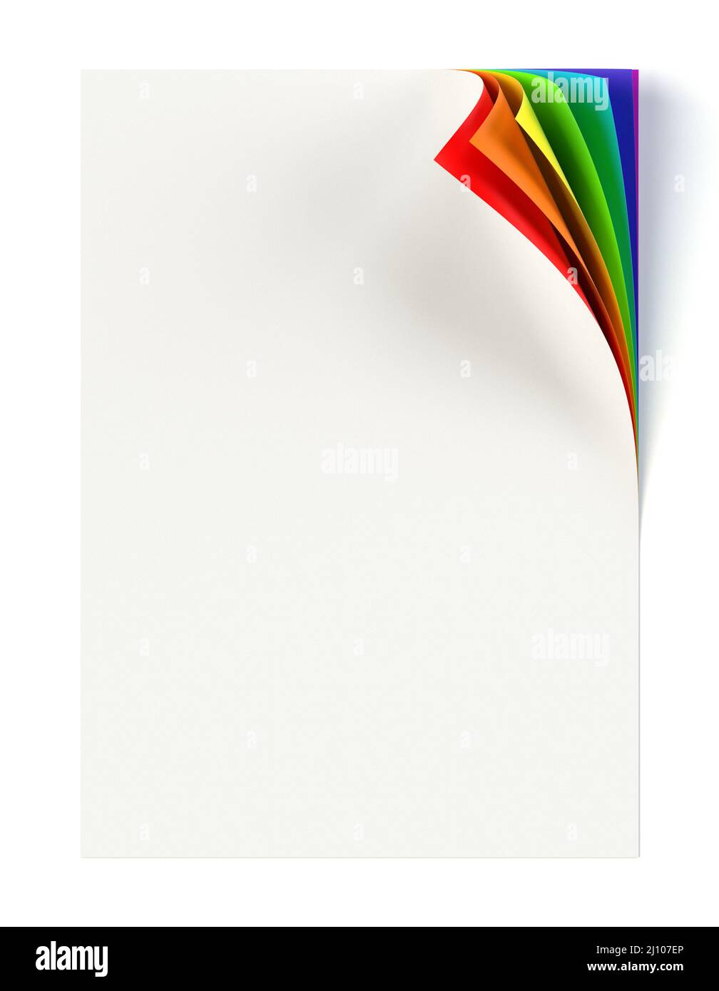 White document mock up with rainbow colored curled corner Stock Photo ...