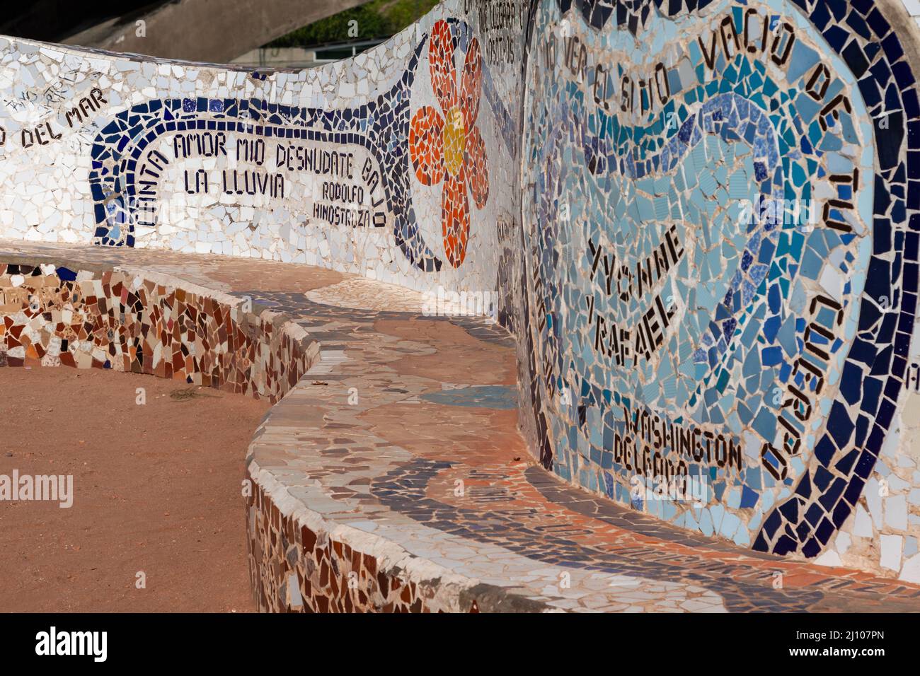 Colorful mosaic benches in Parque del Amor - Lima, Peru Stock Photo - Alamy