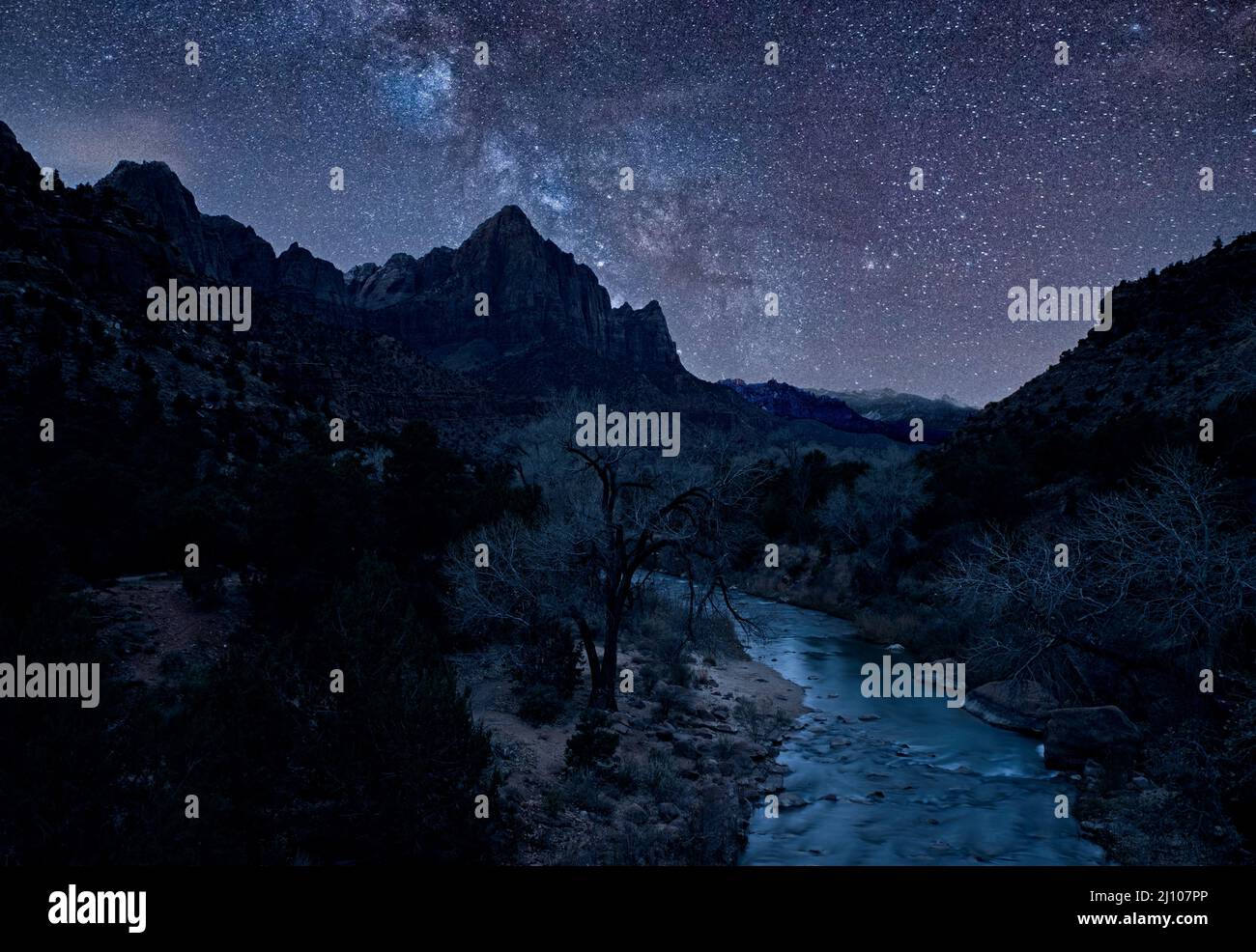 Beautiful nature of the Zion National Park, Utah, USA at night Stock ...