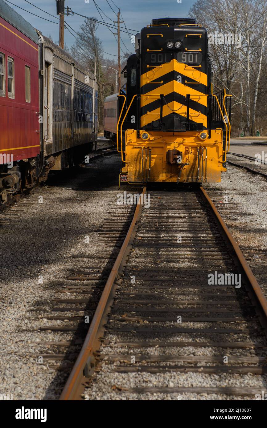 Front shot of a Diesel locomotive on a railway Stock Photo - Alamy