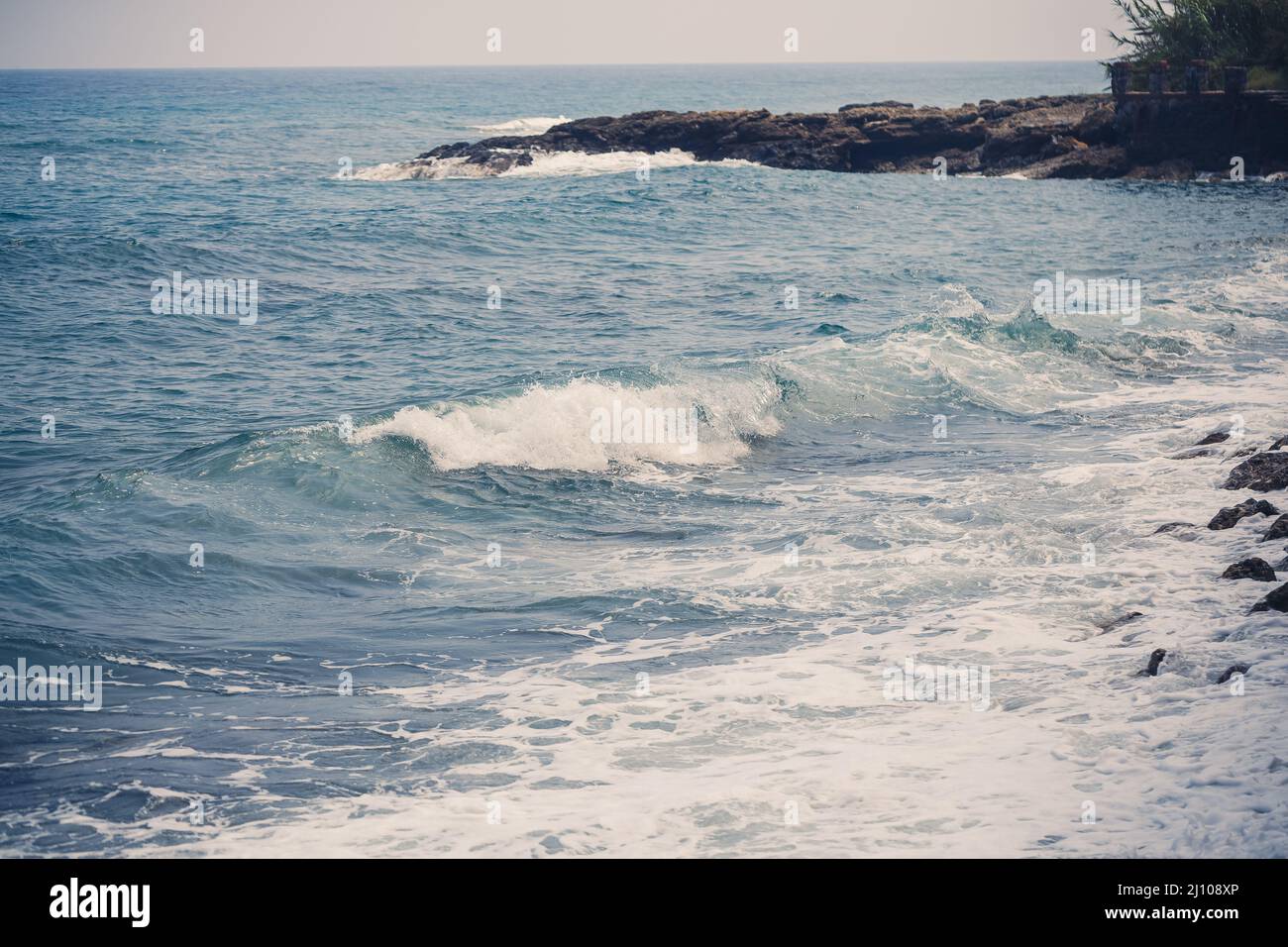 Beautiful views of the sea waves on a sunny summer day. Troubled Sea ...