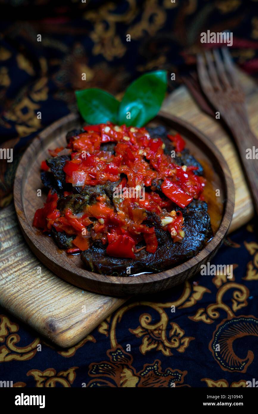 Dendeng balado is a traditional cuisine from west Sumatra, Indonesia ...