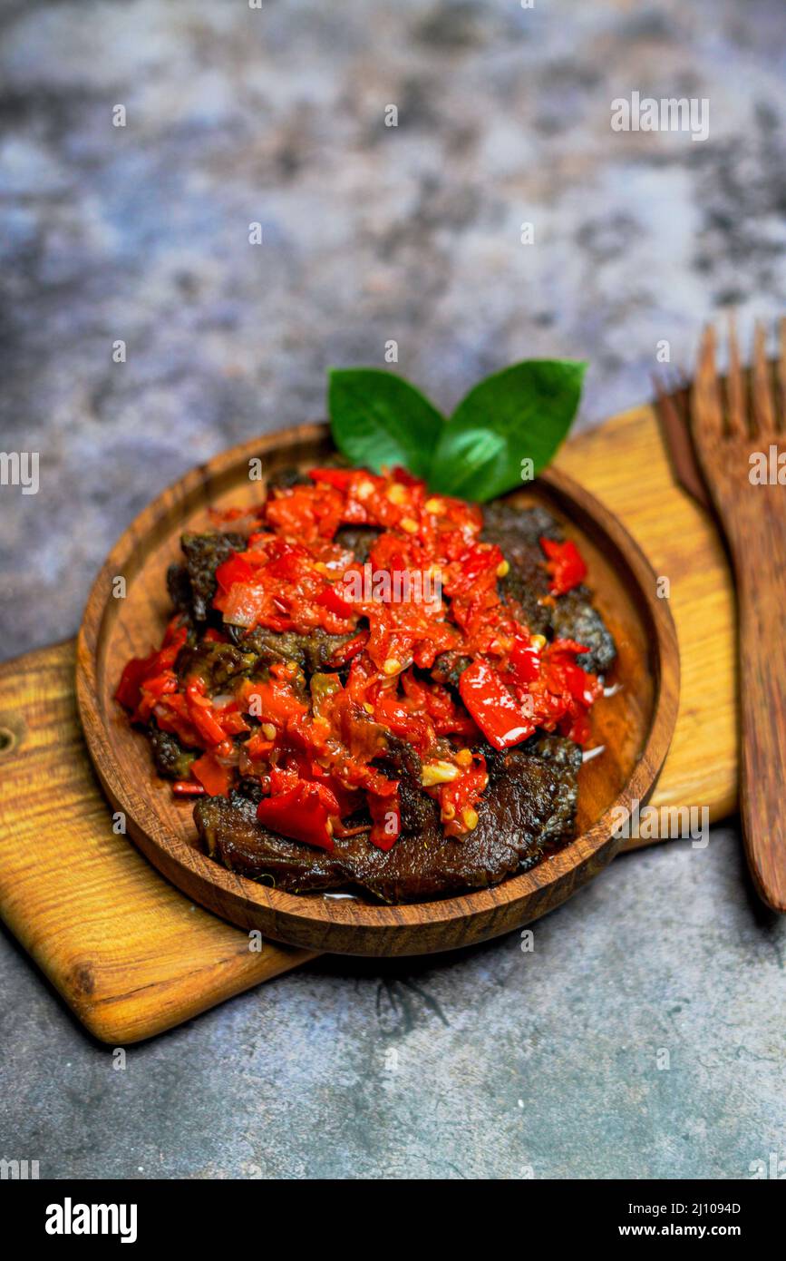 Dendeng balado is a traditional cuisine from west Sumatra, Indonesia ...