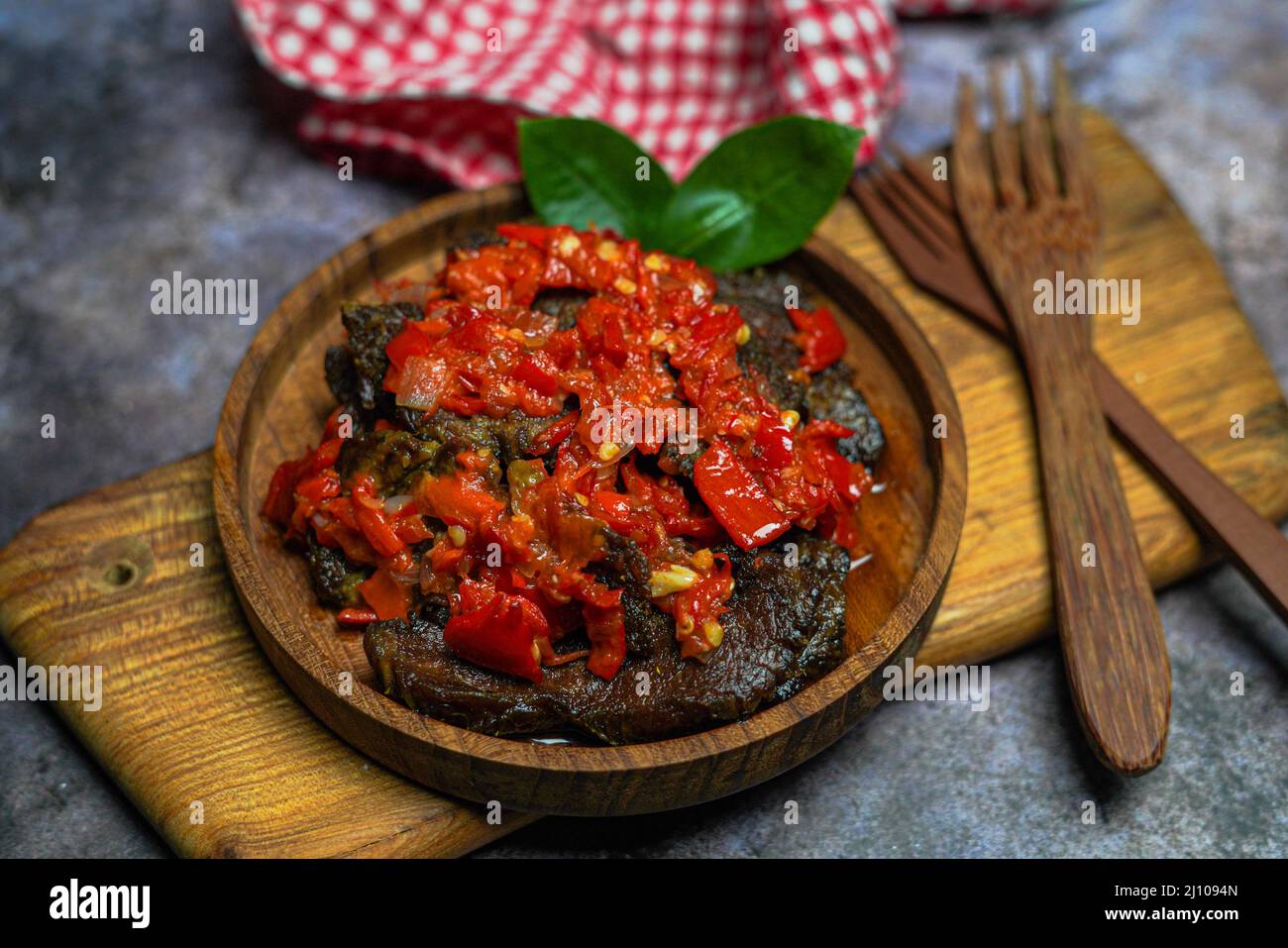 Dendeng balado is a traditional cuisine from west Sumatra, Indonesia ...