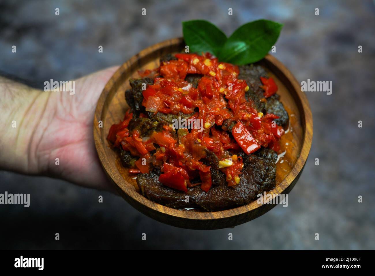 Dendeng balado is a traditional cuisine from west Sumatra, Indonesia ...