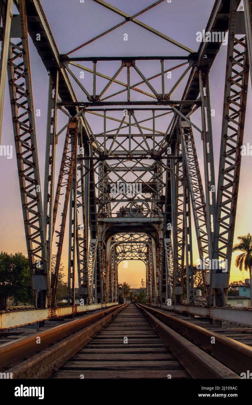 Vertical symmetrical shot of rotating bridge in Matanzas Cuba Stock ...