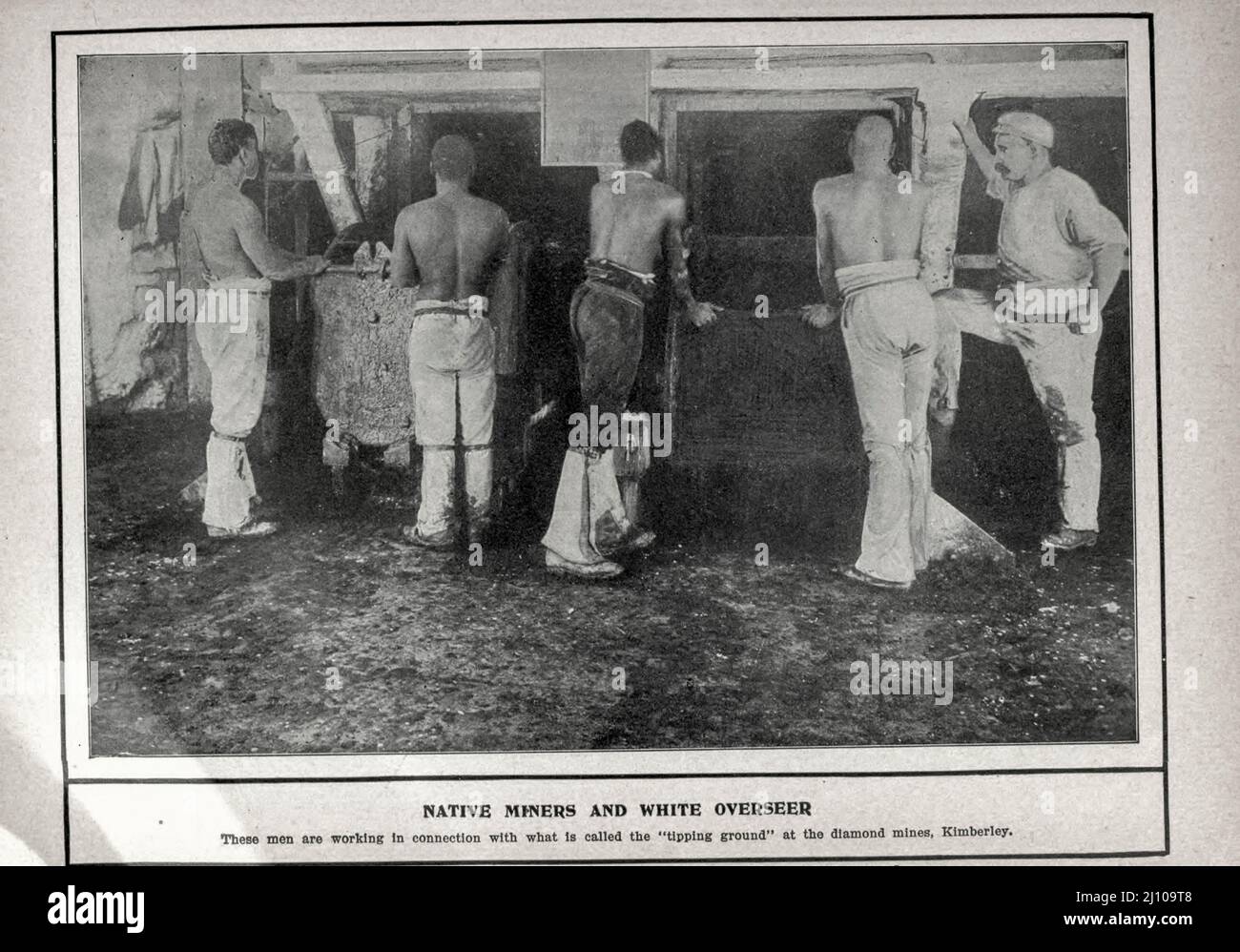 Native Miners and white overseer at Kimberley mine Black and white ...