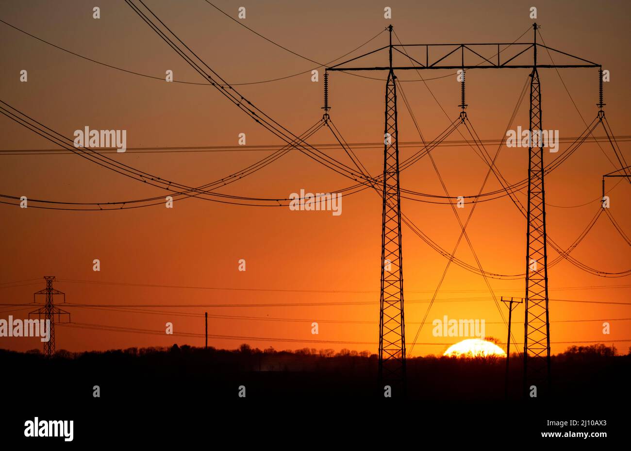 Overhead power lines. Electric power transmission. Electrical energy ...
