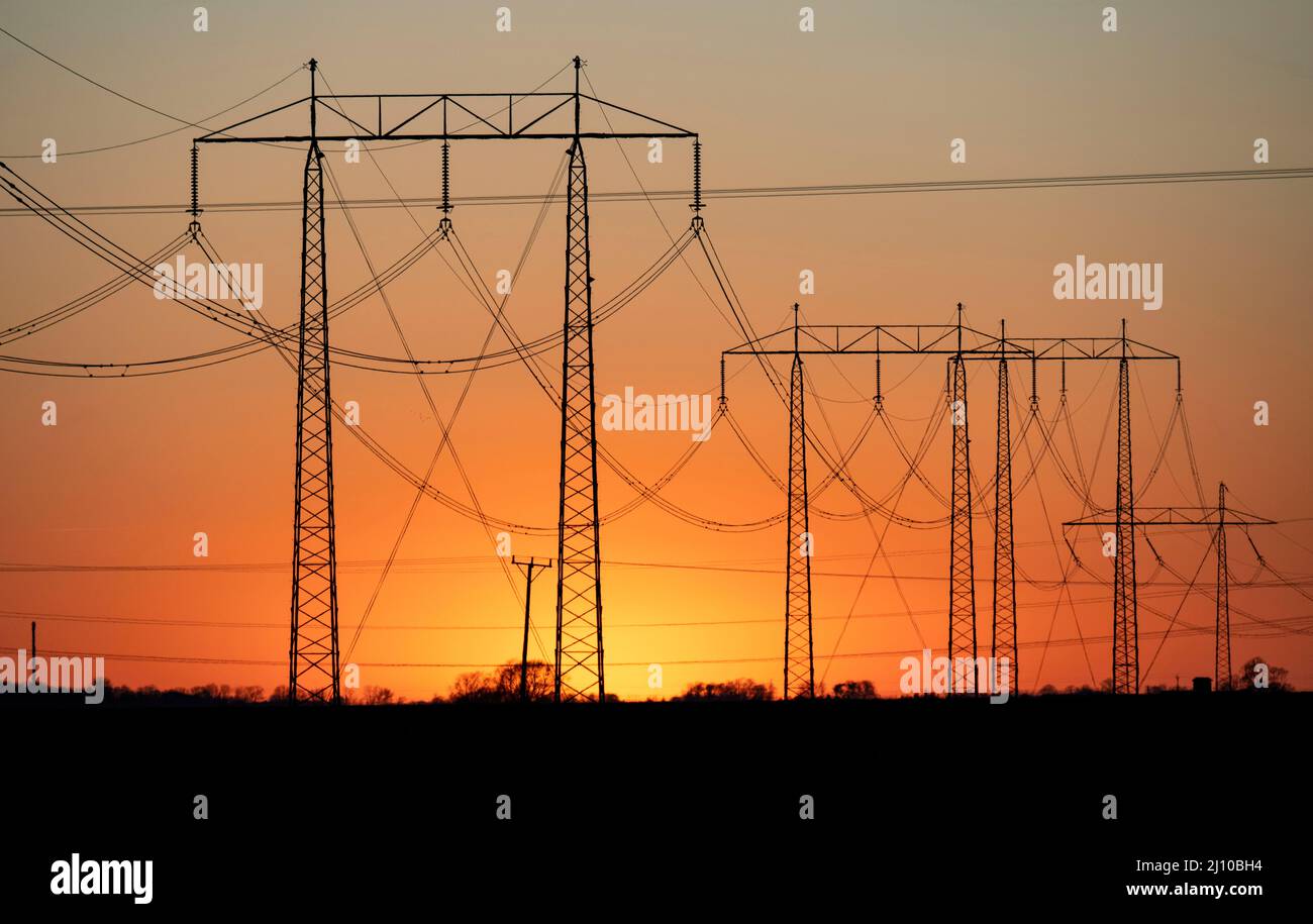 Overhead power lines. Electric power transmission. Electrical energy ...