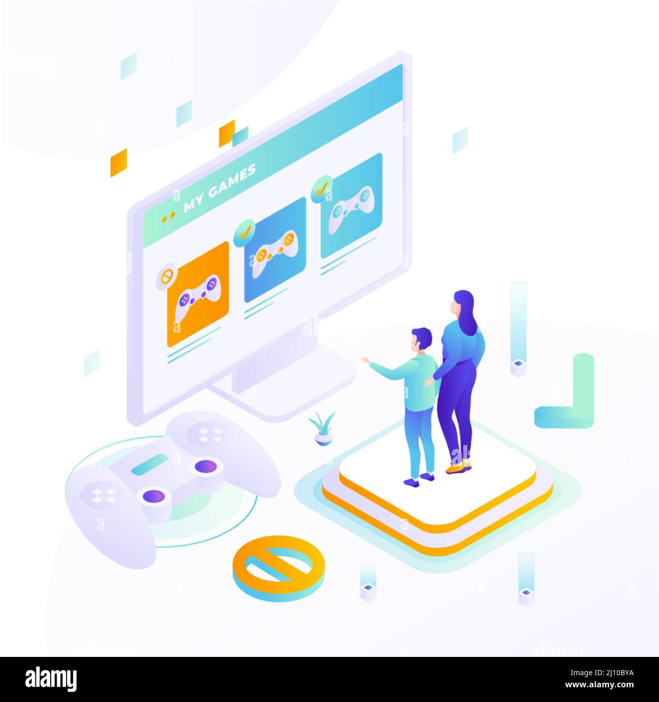 Parental control for kids gaming, vector isometric illustration Stock ...