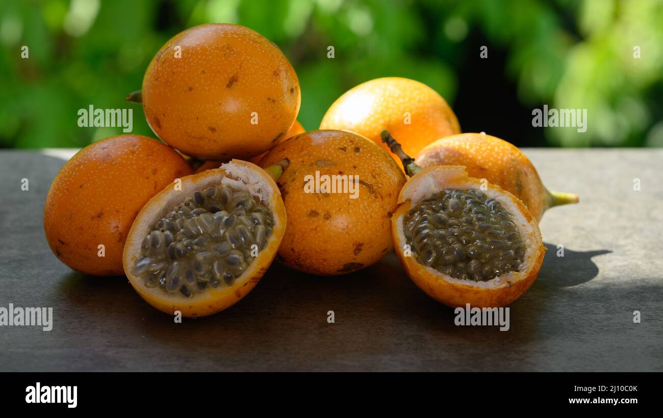 The photo shows an exotic fruit native to the tropics. The tropical ...
