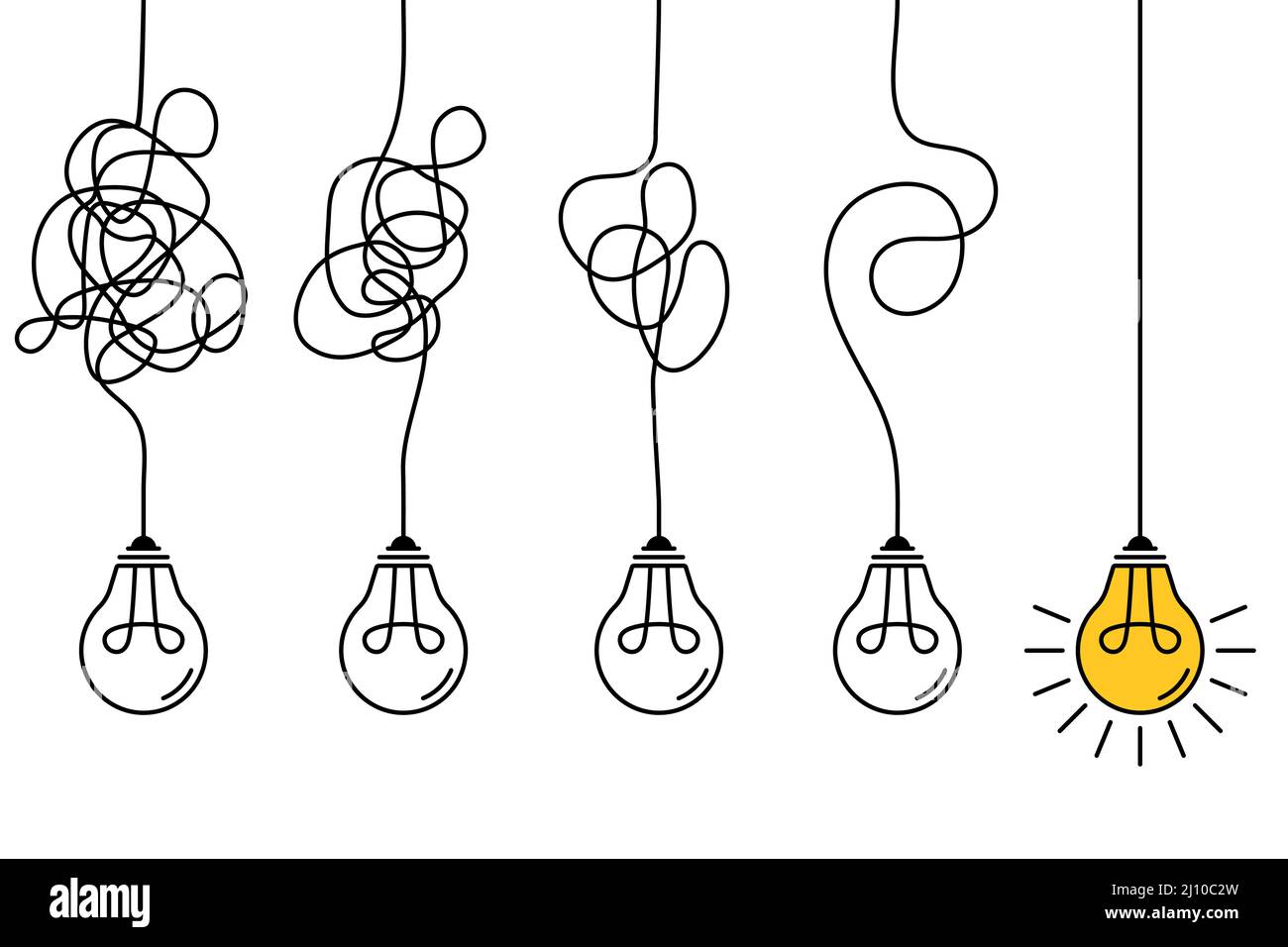 Complex problem solving process. Gradual simplify. Light bulb on ...