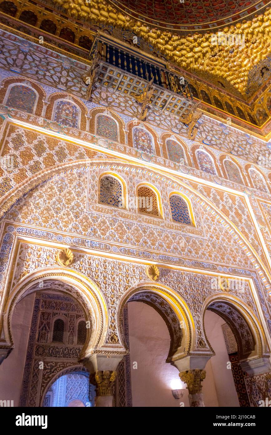 Low angle shot of the interior design on a wall of Alcazar Stock Photo ...
