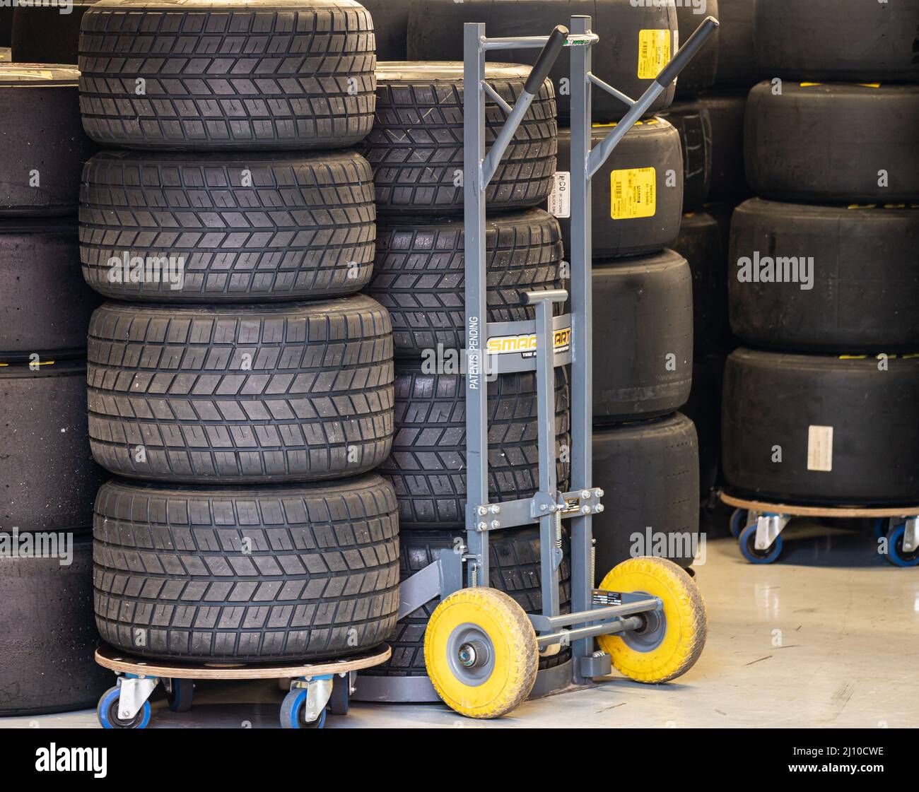 Closeup of the tire stack for racing cars on the circuit Stock Photo ...