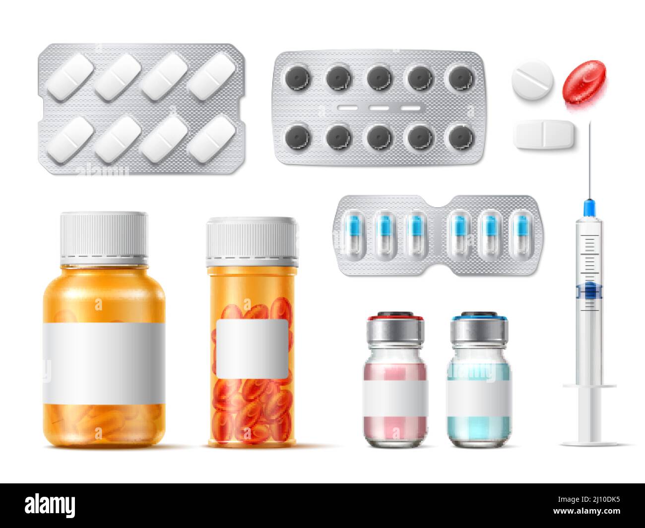Realistic medicine pills bottles. Pharmaceutical containers with ...