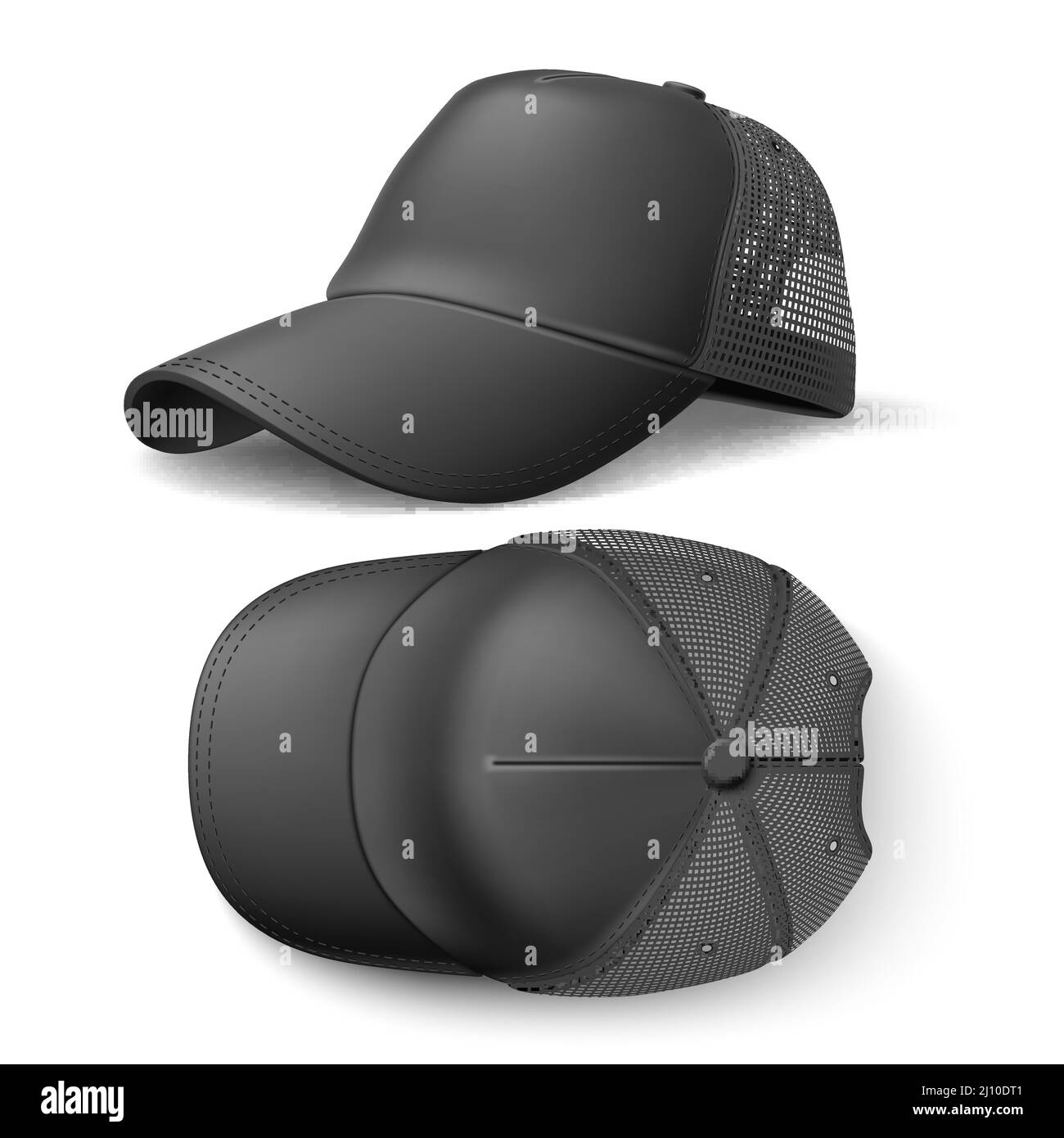 Snapback baseball cap mockup. Realistic black sports headdress with ...