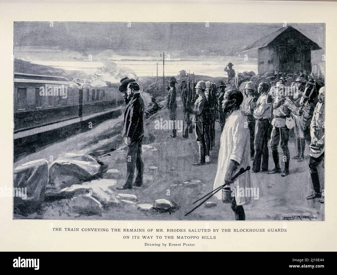 The Train Conveying the Remains of Mr. Rhodes saluted by the Blockhouse ...