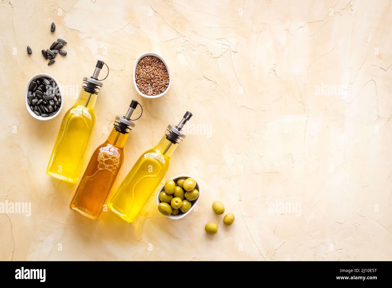 Different kind of cooking oil - sunflower olive and sesame oil with ...