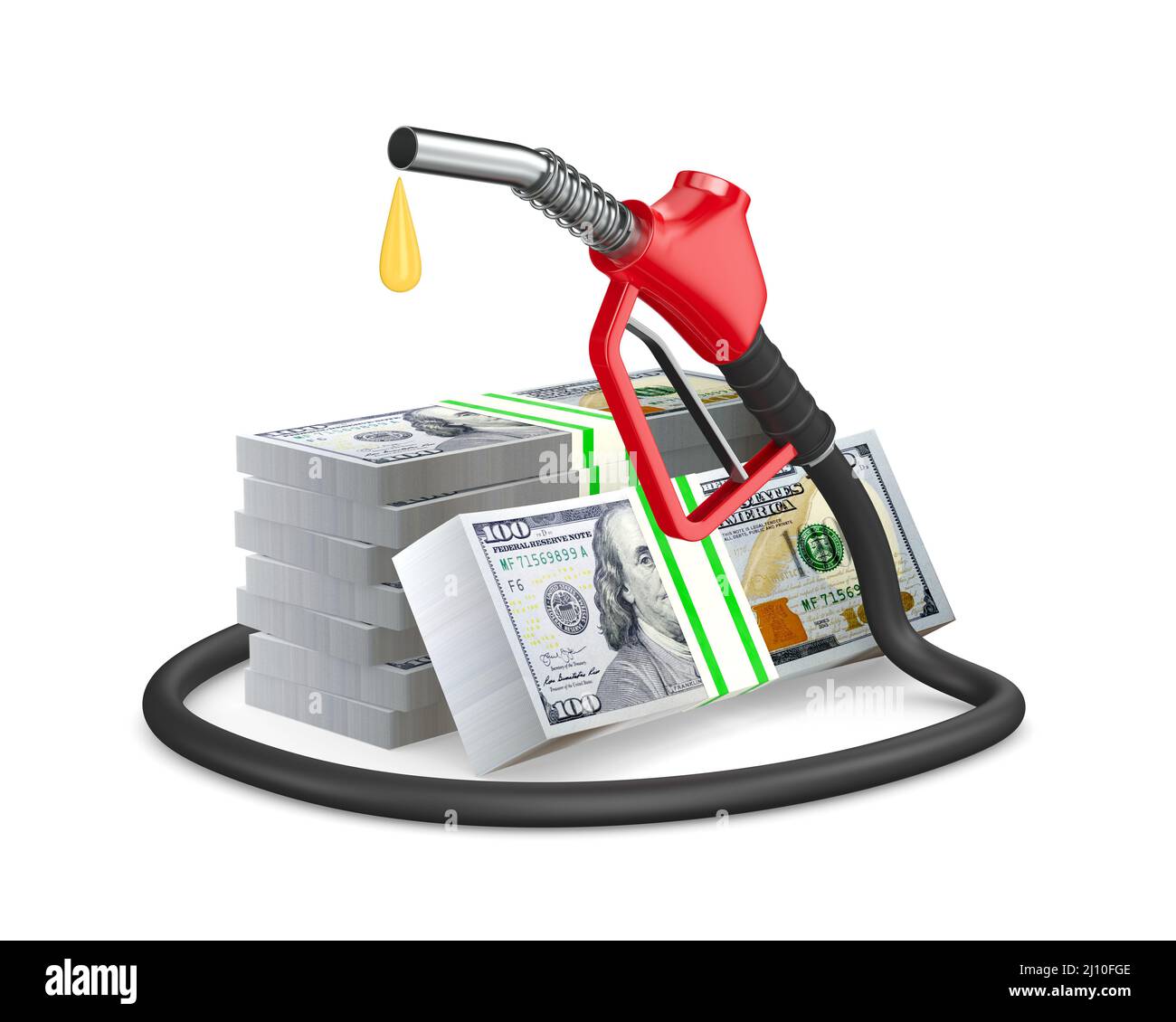 nozzle fuel and money on white background. Isolated 3D illustration ...
