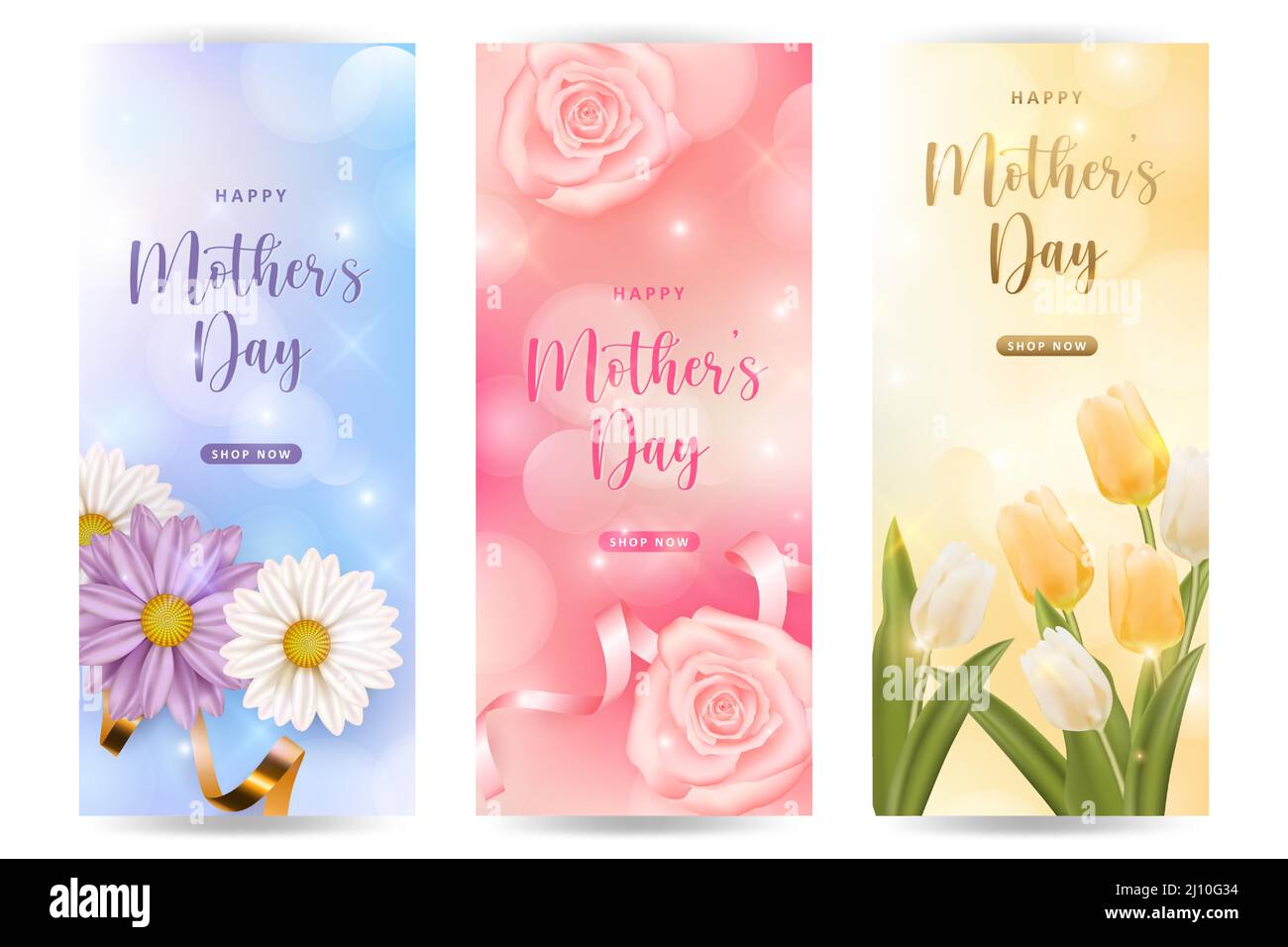 Happy mother's day flower banner collection of daisy rose and tulip ...
