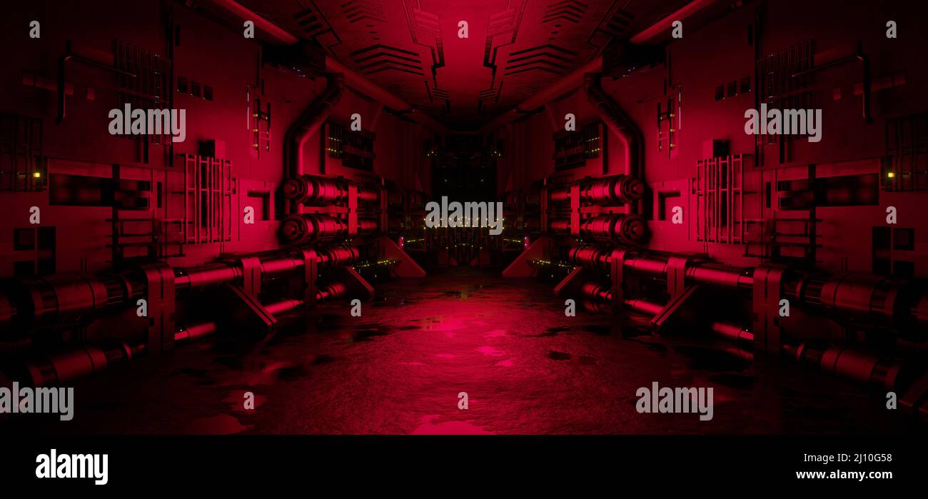 Cyberpunk Industrial Technology Hall Or Corridor Dark Colors Futuristic ...