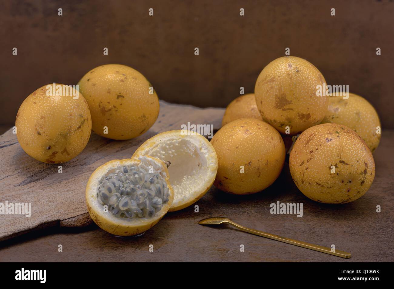 The photo shows an exotic fruit native to the tropics. The tropical ...