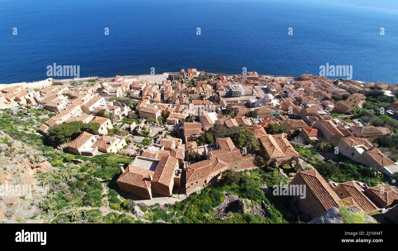 Old medieval town buildings at a sunny day under the blue clear sky ...