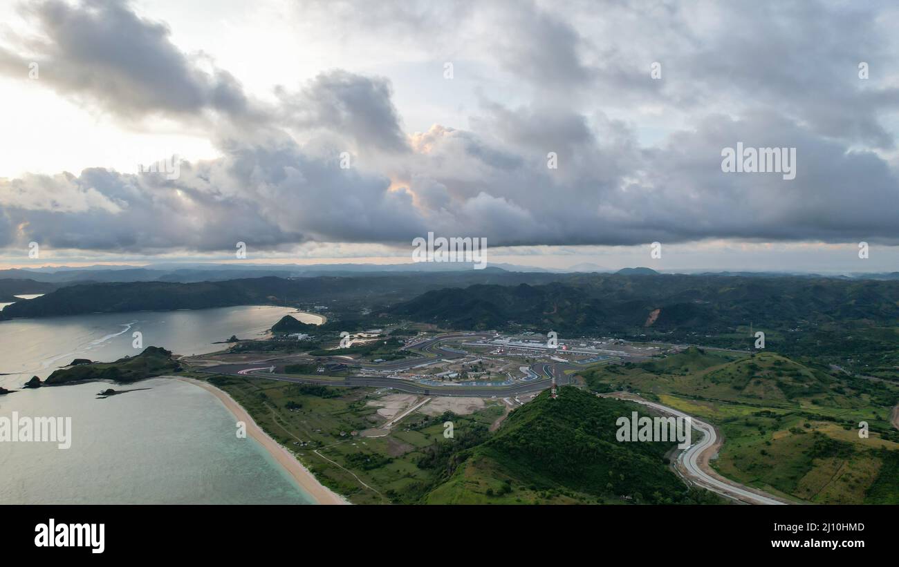 Aerial view of full track view of the mandalika circuit. The ...