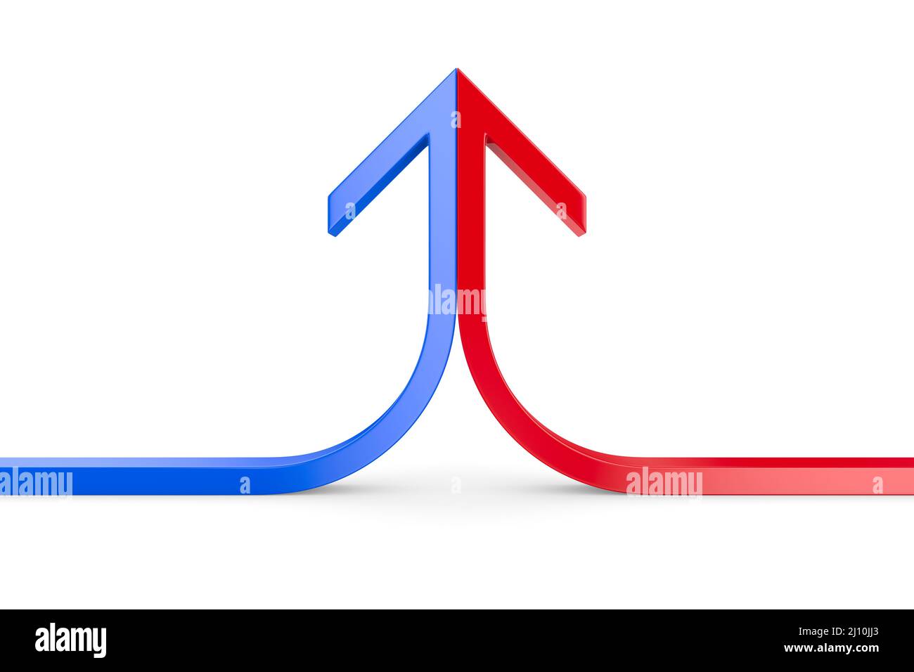 arrow formed from two merging red and blue lines on white background ...