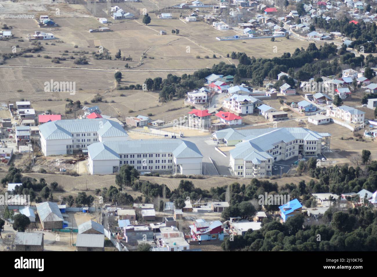 Photo of small town from birds eye view Stock Photo - Alamy