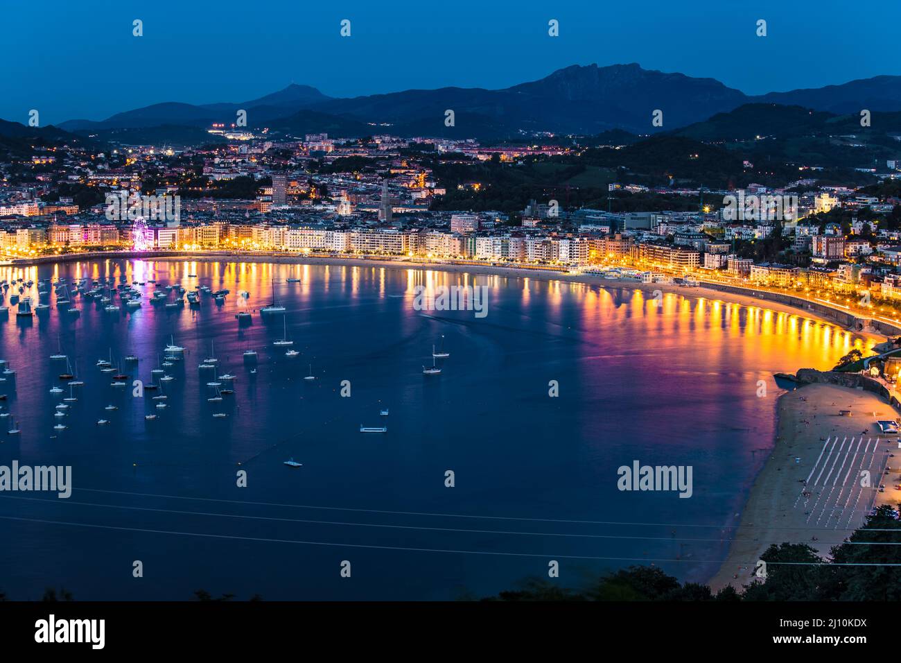 Night panoramic view of Donostia San Sebastian Basque country Northern ...