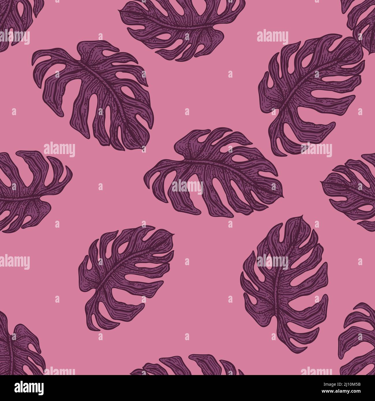 Monstera leaf seamless pattern.Vintage tropical branch in engraving ...