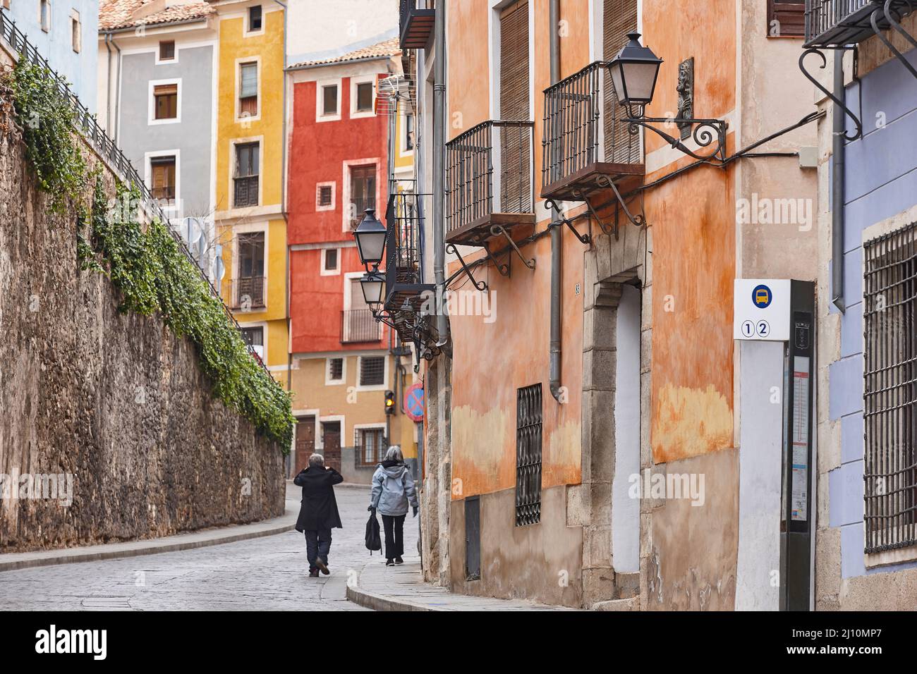 Traditional multi colored streets in Cuenca Unesco heritage old town ...