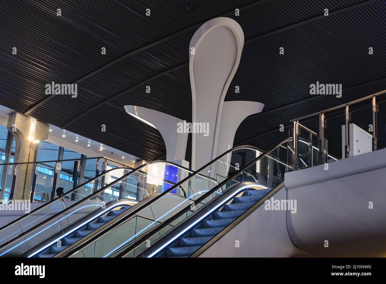 Warsaw, Poland - December 08, 2016: The interior of the train station ...