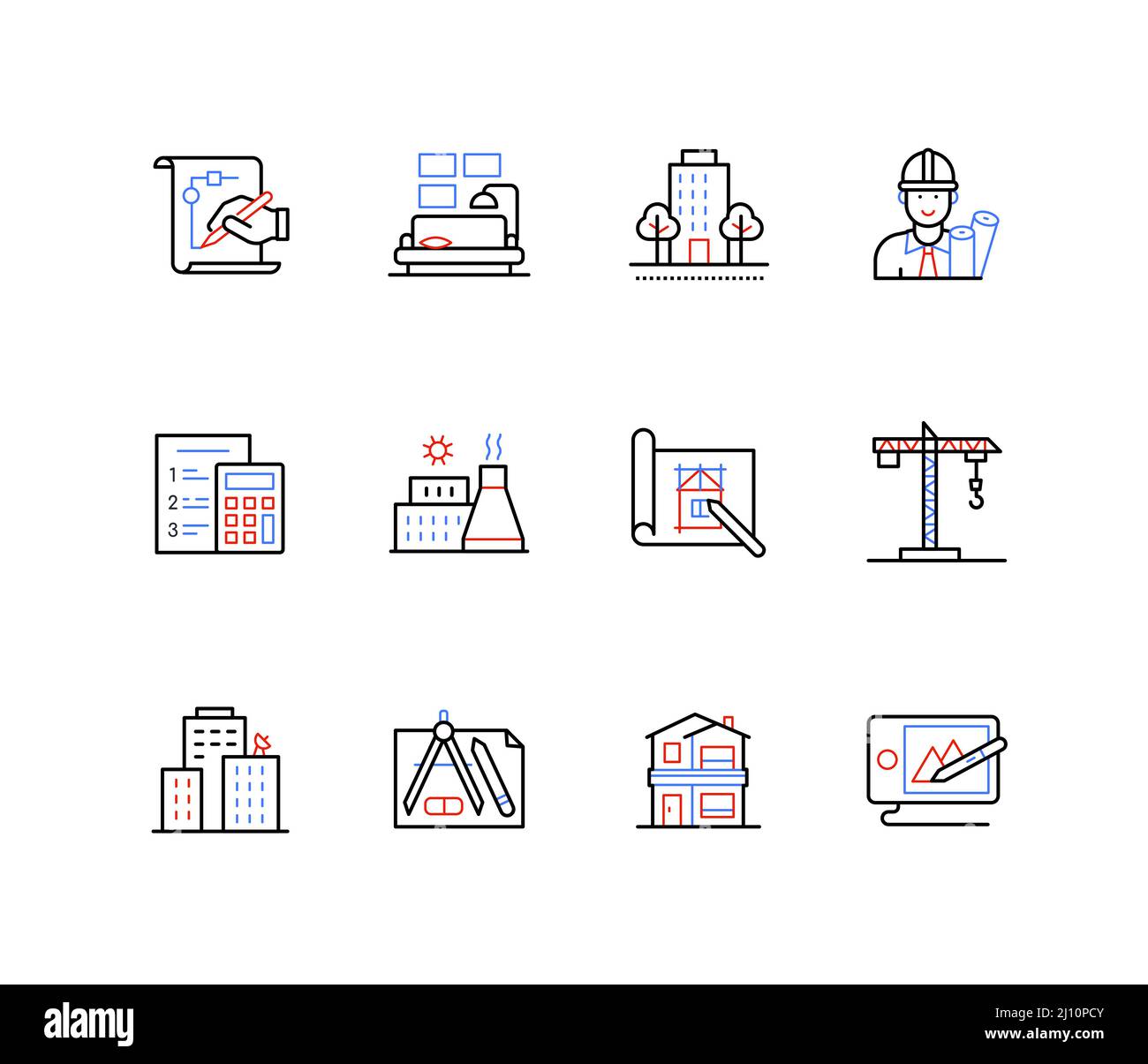 Construction and architecture - line design style icons Stock Vector ...