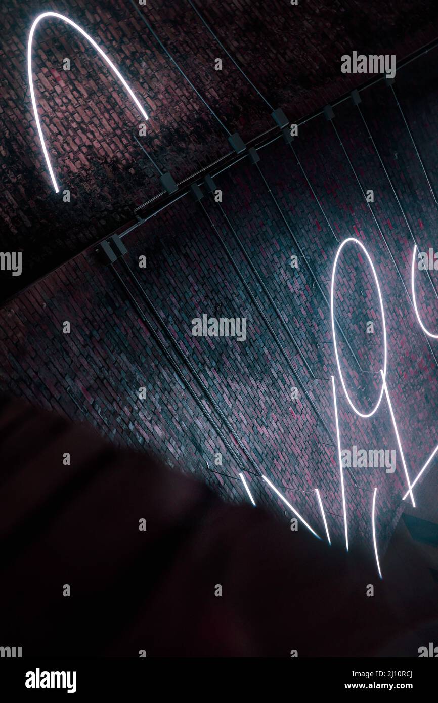 Closeup of white neon lights on the ceiling Stock Photo - Alamy