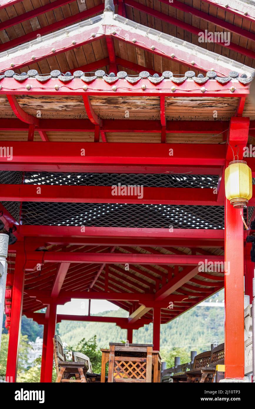 Red painted roof of Chinese wooden structure building Stock Photo - Alamy