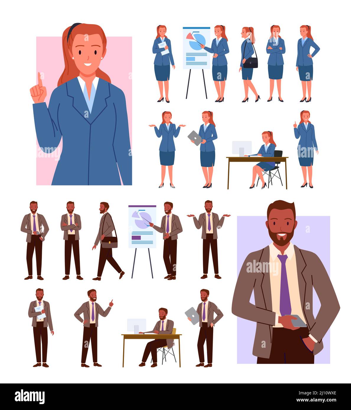 Cartoon office worker character showing business presentation on ...