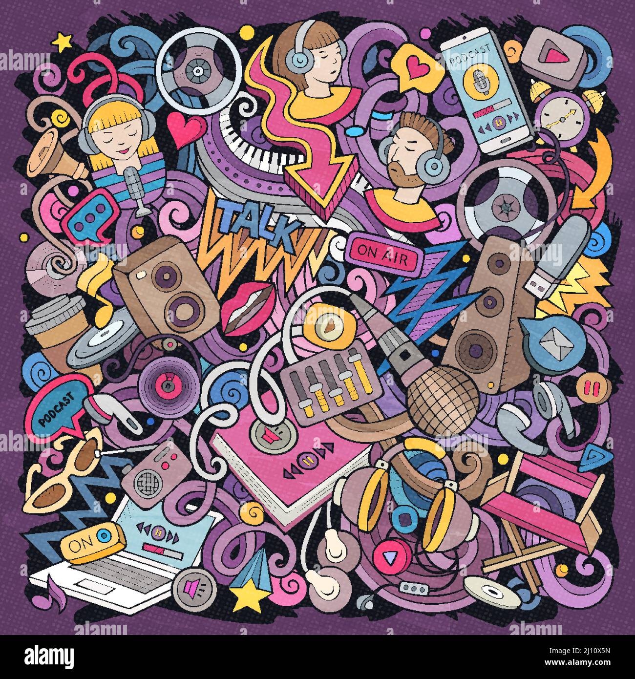 Audio content cartoon doodles illustration. Creative funny vector ...
