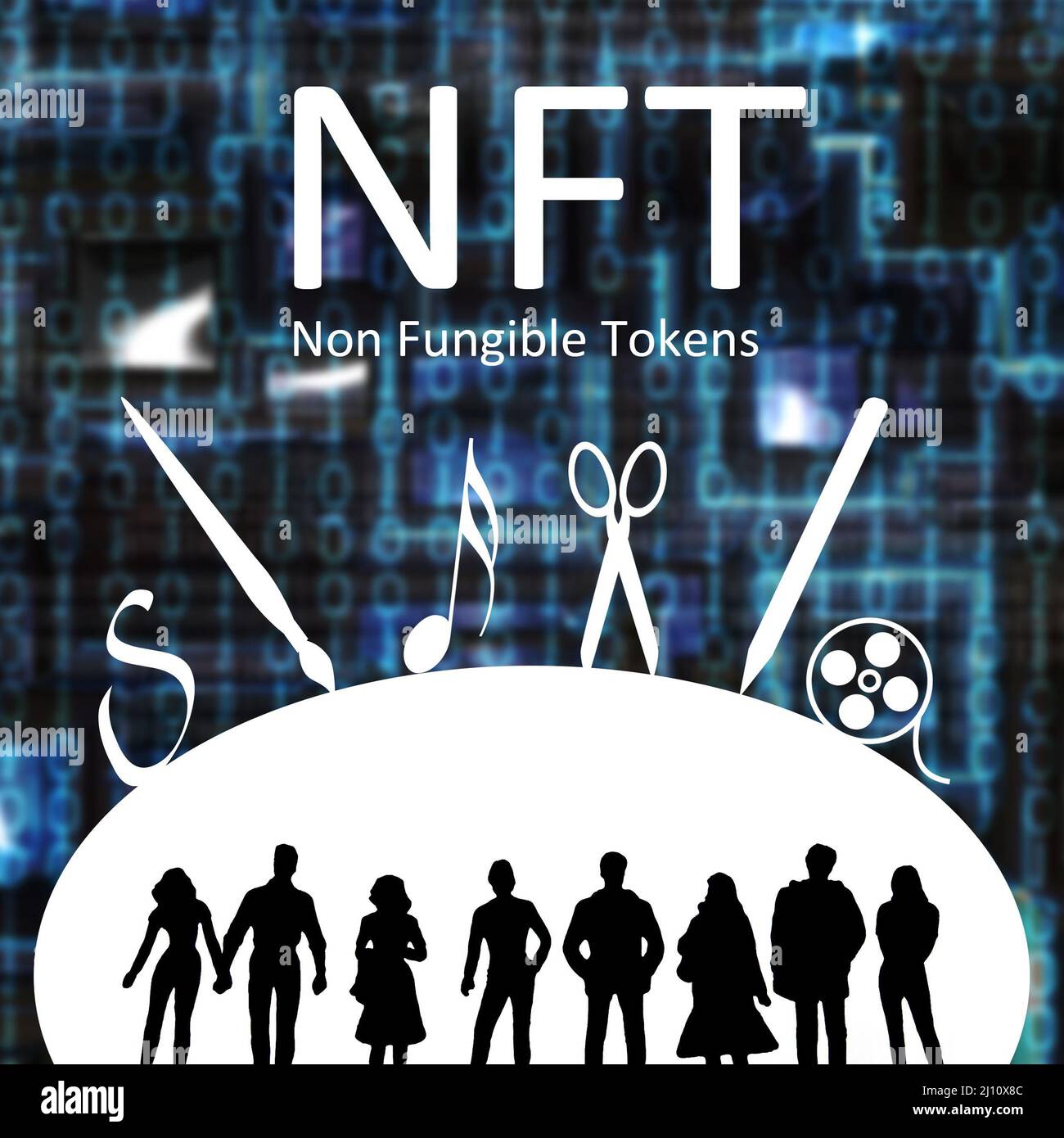 NFT or Non Fungible Tokens for artists, concept illustration Stock ...