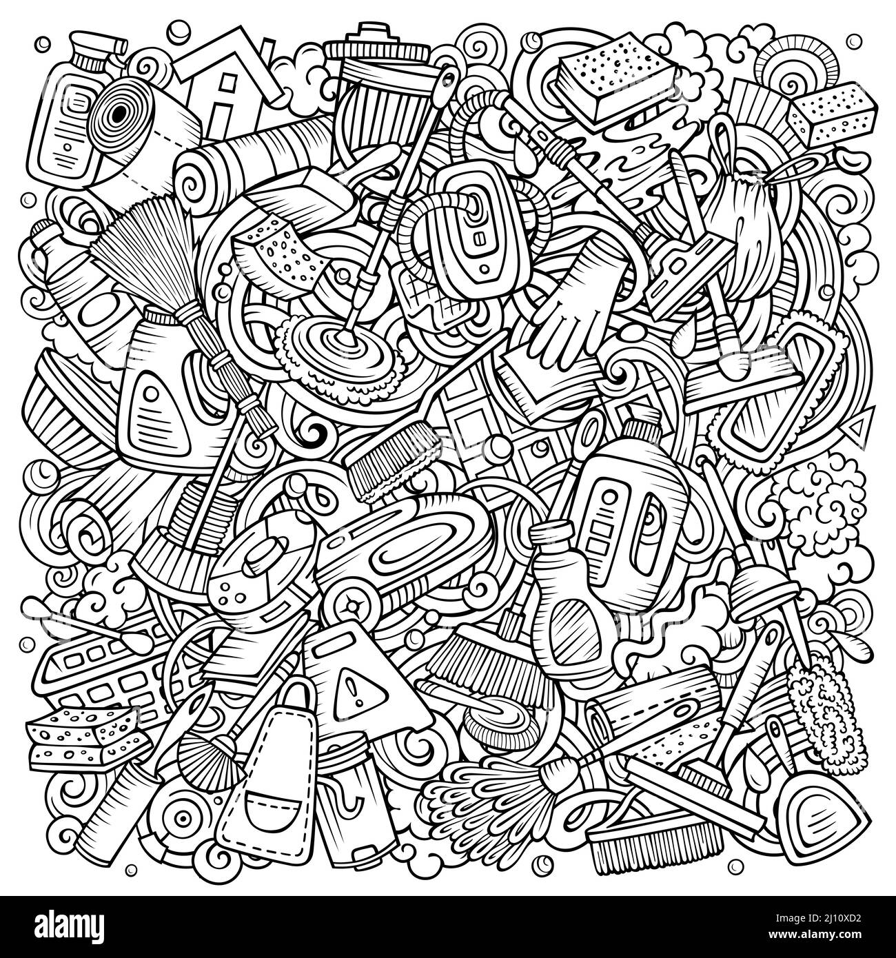 Cleaning hand drawn vector doodles illustration. Cleanup poster design ...