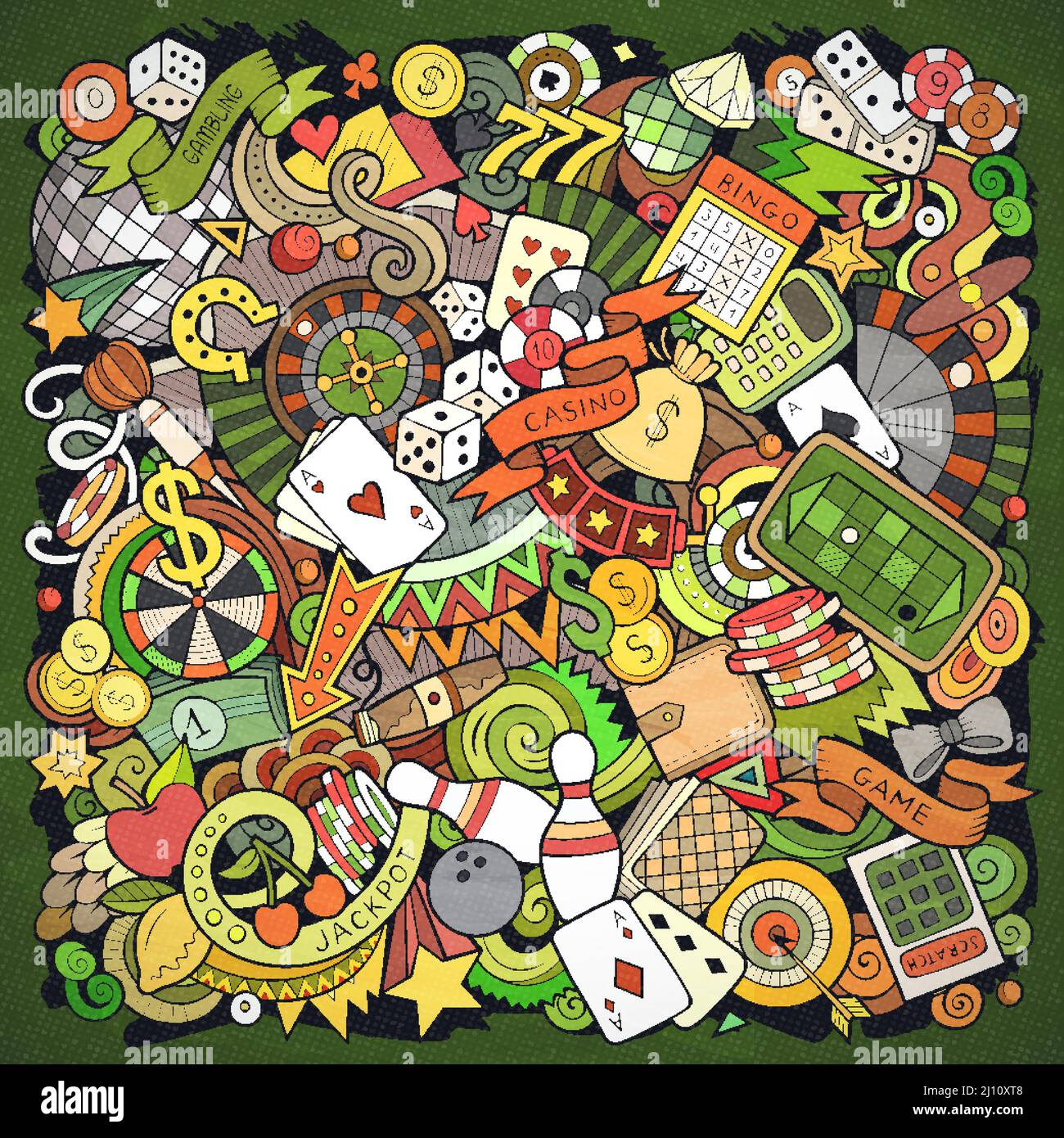 Casino hand drawn vector funny doodles illustration Stock Vector Image ...