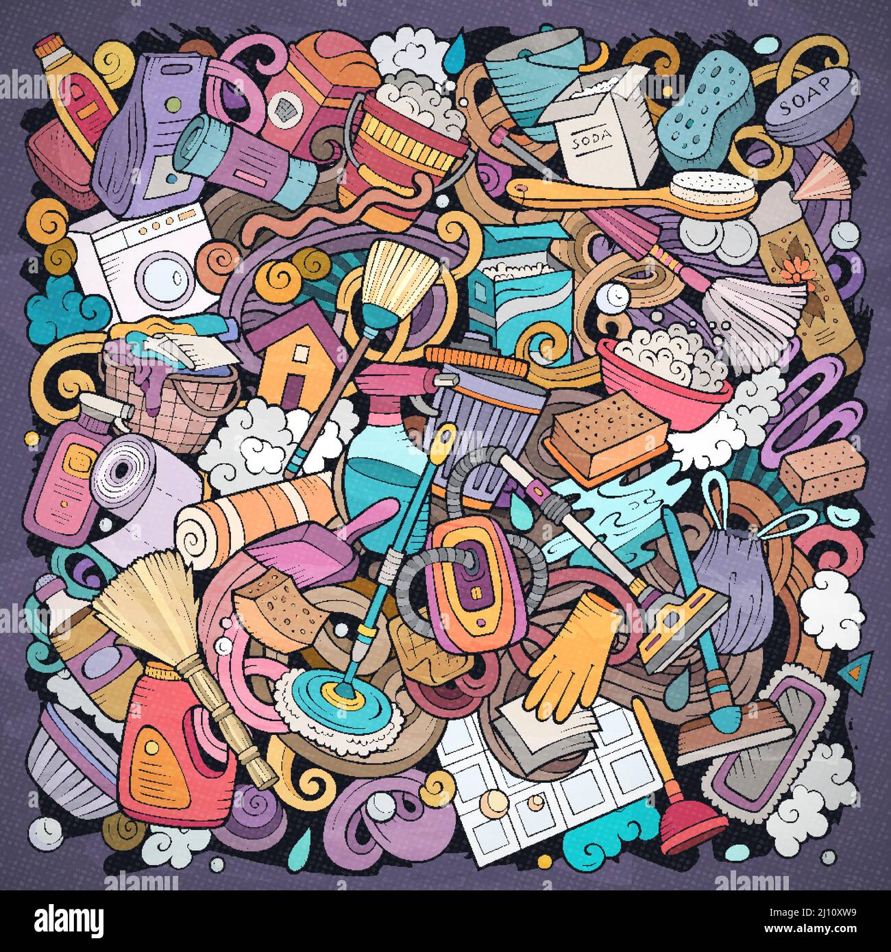 Cleaning hand drawn vector doodles funny illustration Stock Vector ...