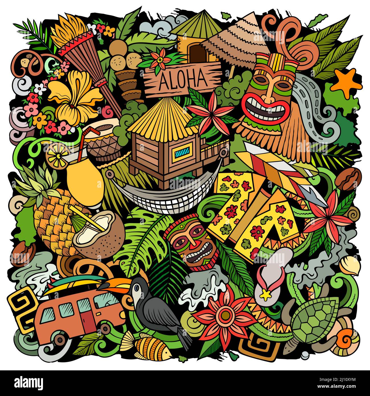 Hawaii cartoon vector doodles illustration Stock Vector Image & Art - Alamy